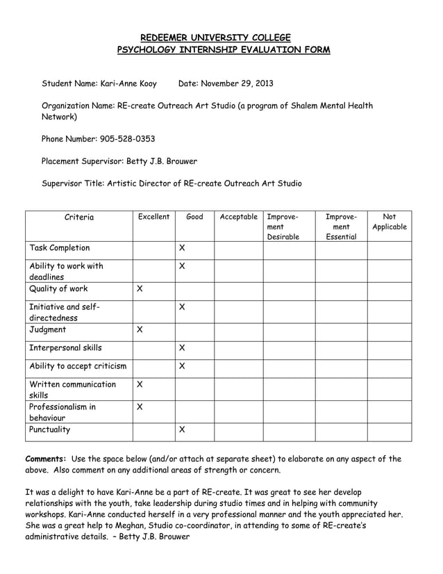 Internship evaluation form for supervisors | PDF