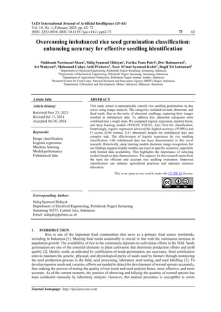 Overcoming imbalanced rice seed germination classification: enhancing accuracy for effective ...