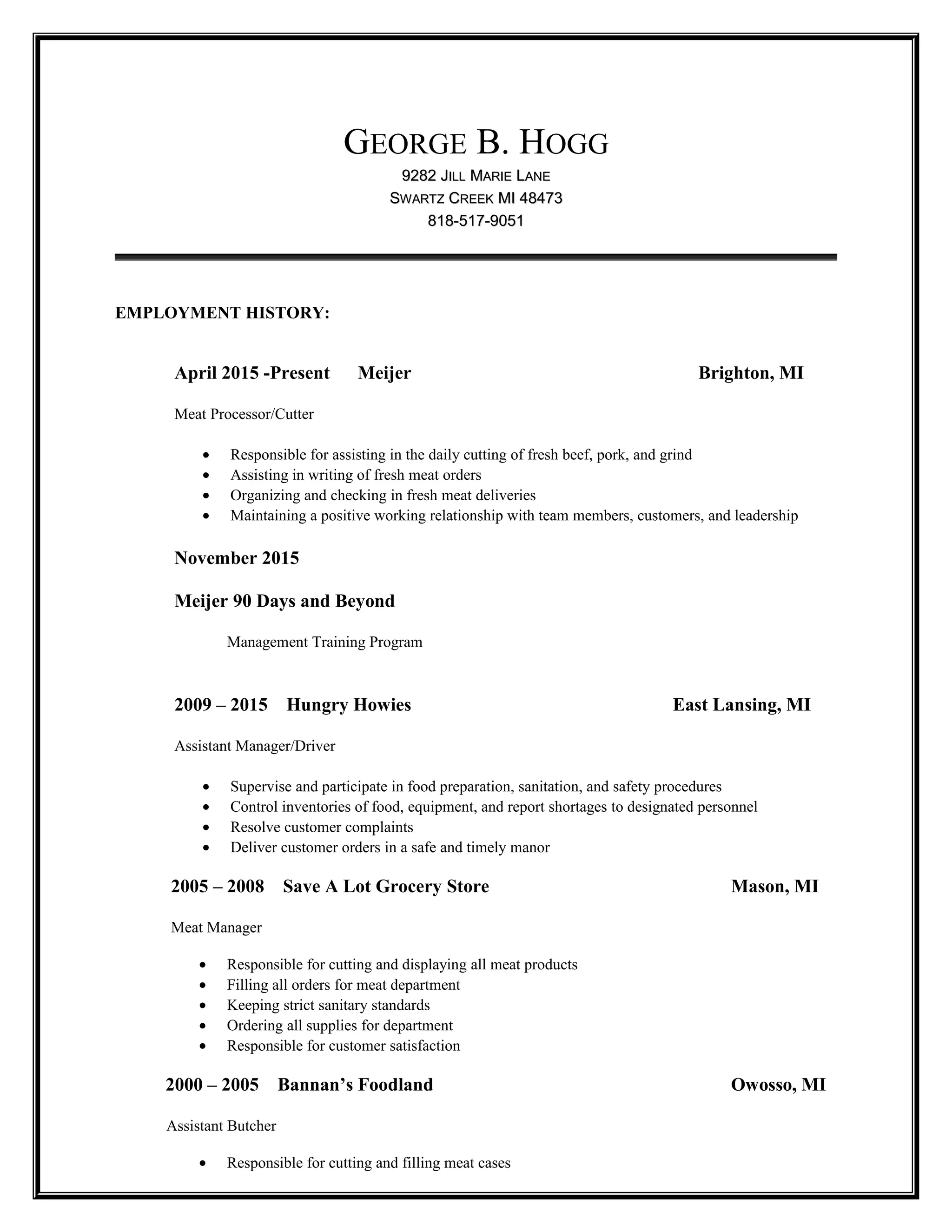 George B Hogg resume | DOC