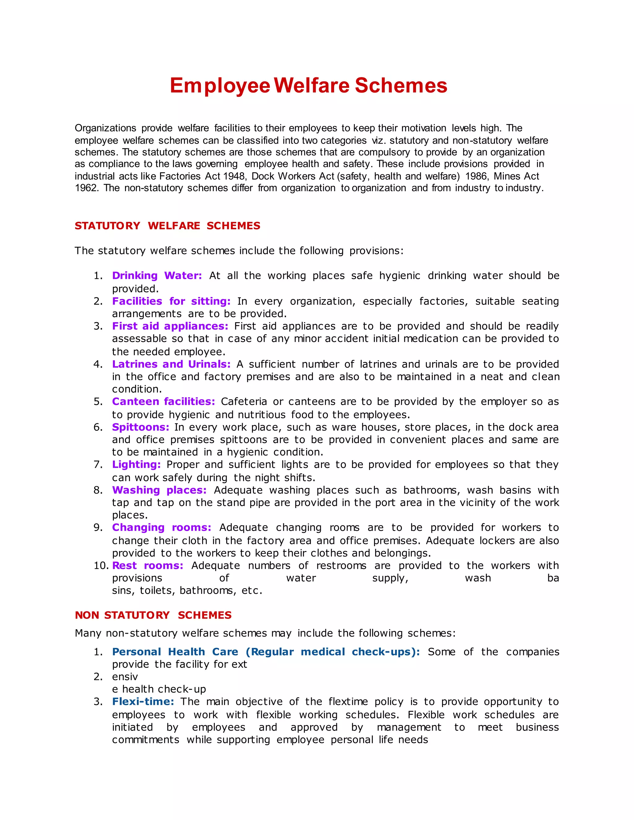 Employee Welfare Schemes | DOCX