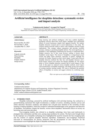 Artificial intelligence for deepfake detection: systematic review and impact analysis | PDF