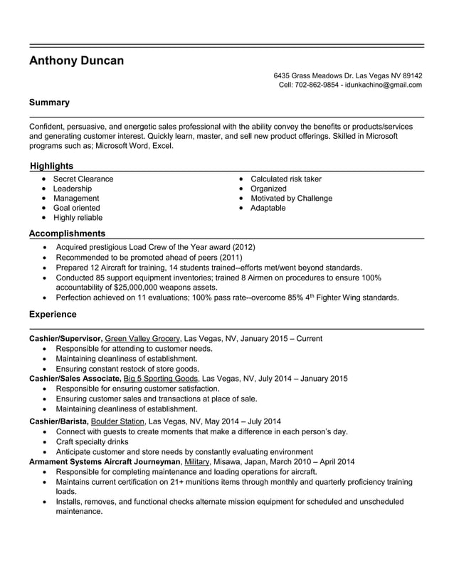 Anthony Duncan Chronological Resume | PDF