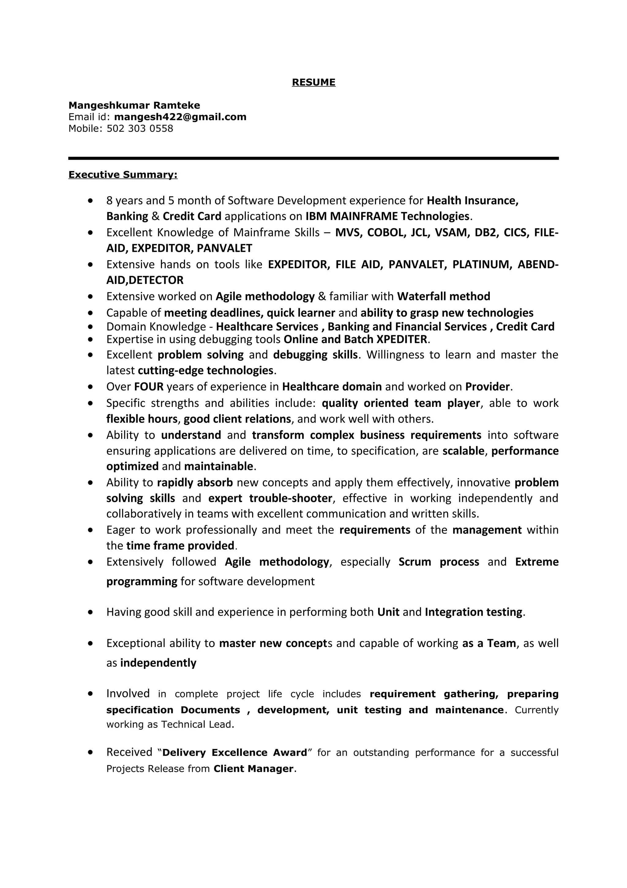 8+Years_Mainframe_Mangeshkumar_Ramteke_resume | DOC