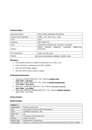 8+Years_Mainframe_Mangeshkumar_Ramteke_resume | DOC