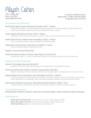 Resume_Aliyah_Cohen | PDF | Outdoor Attractions | Attractions