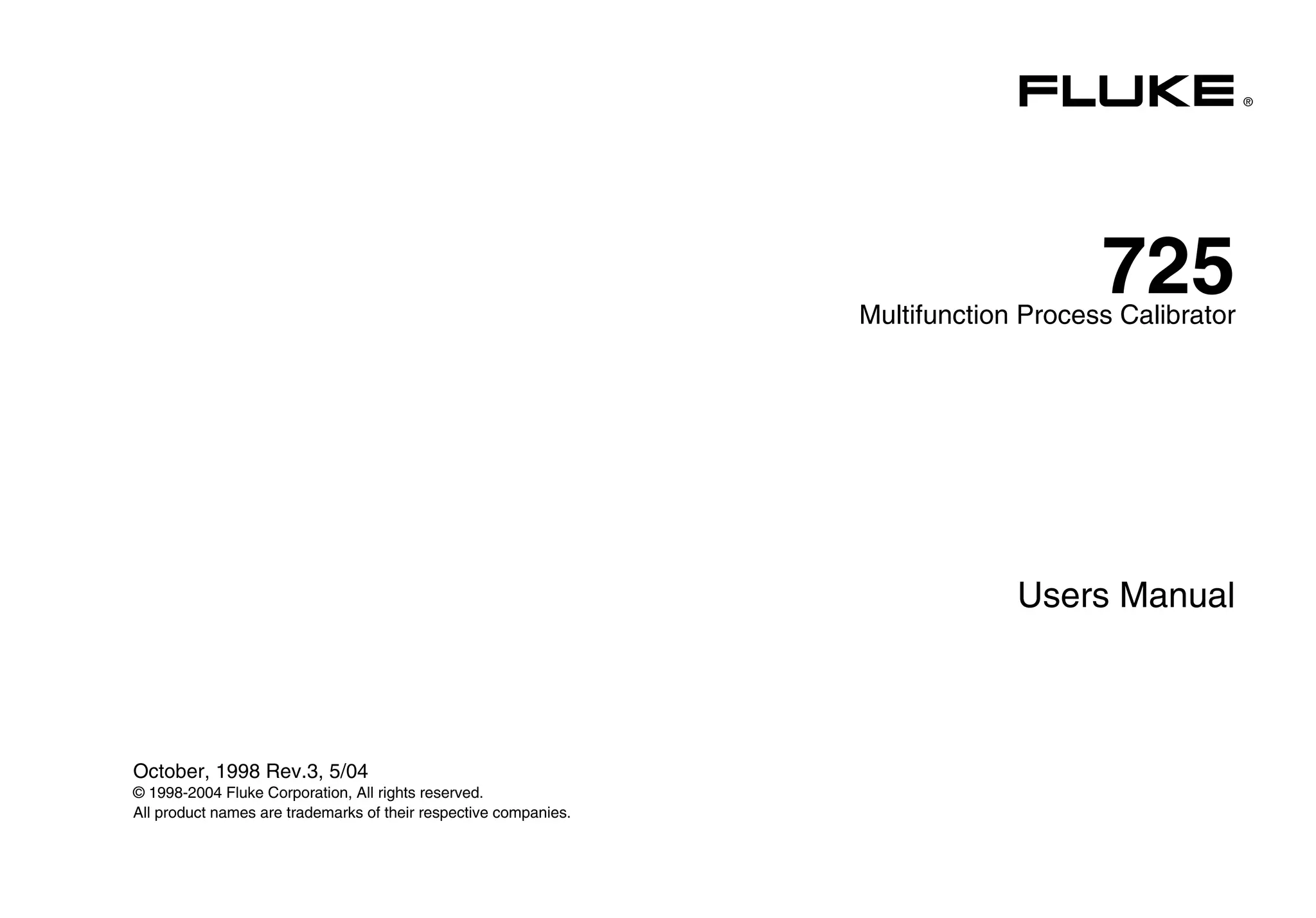 Fluke 725 Multifunction Process Calibrator Users Manual | PPT