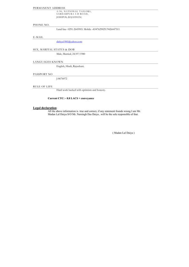 Madan Daiya resume | PDF