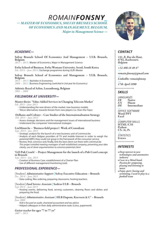 Résumé of Romain Fonsny | PDF