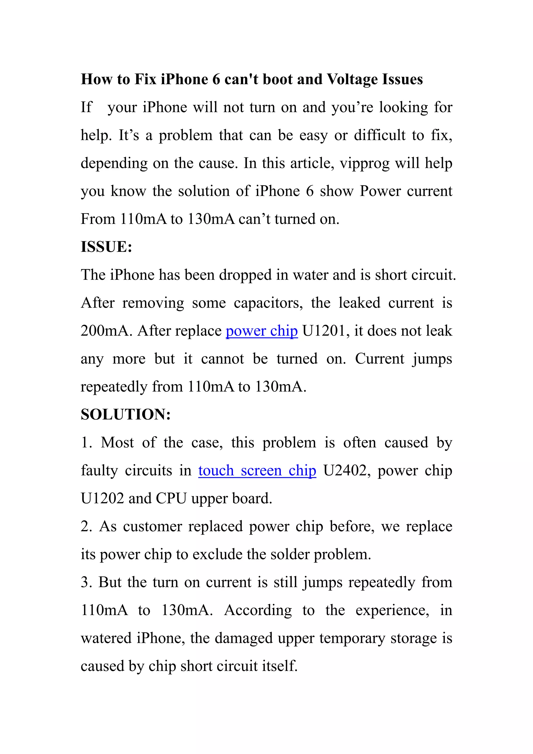 How to Fix iphone 6 can't boot and Voltage Issue | PDF
