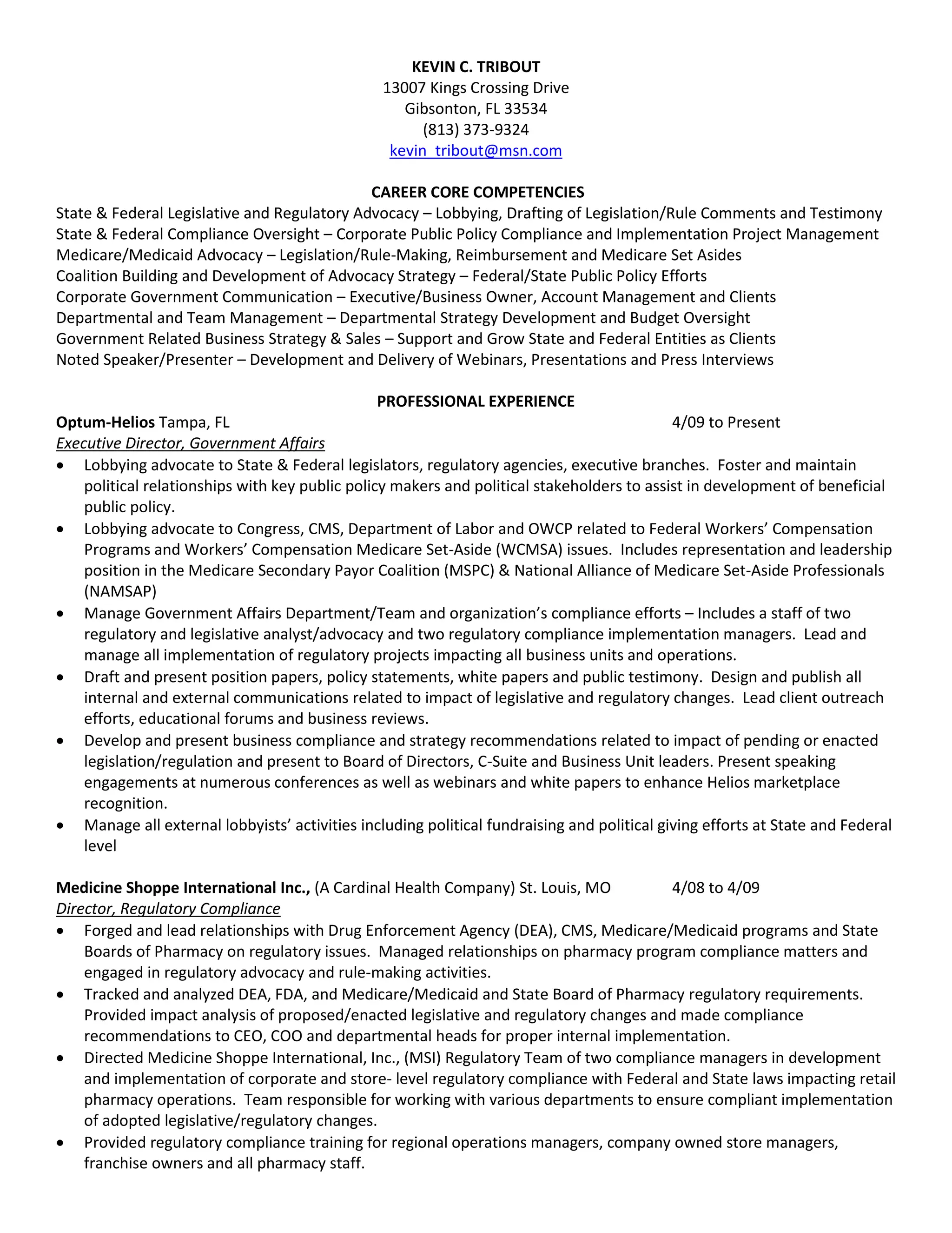 Kevin Tribout - Resume 2016 (11-1-16) | PDF