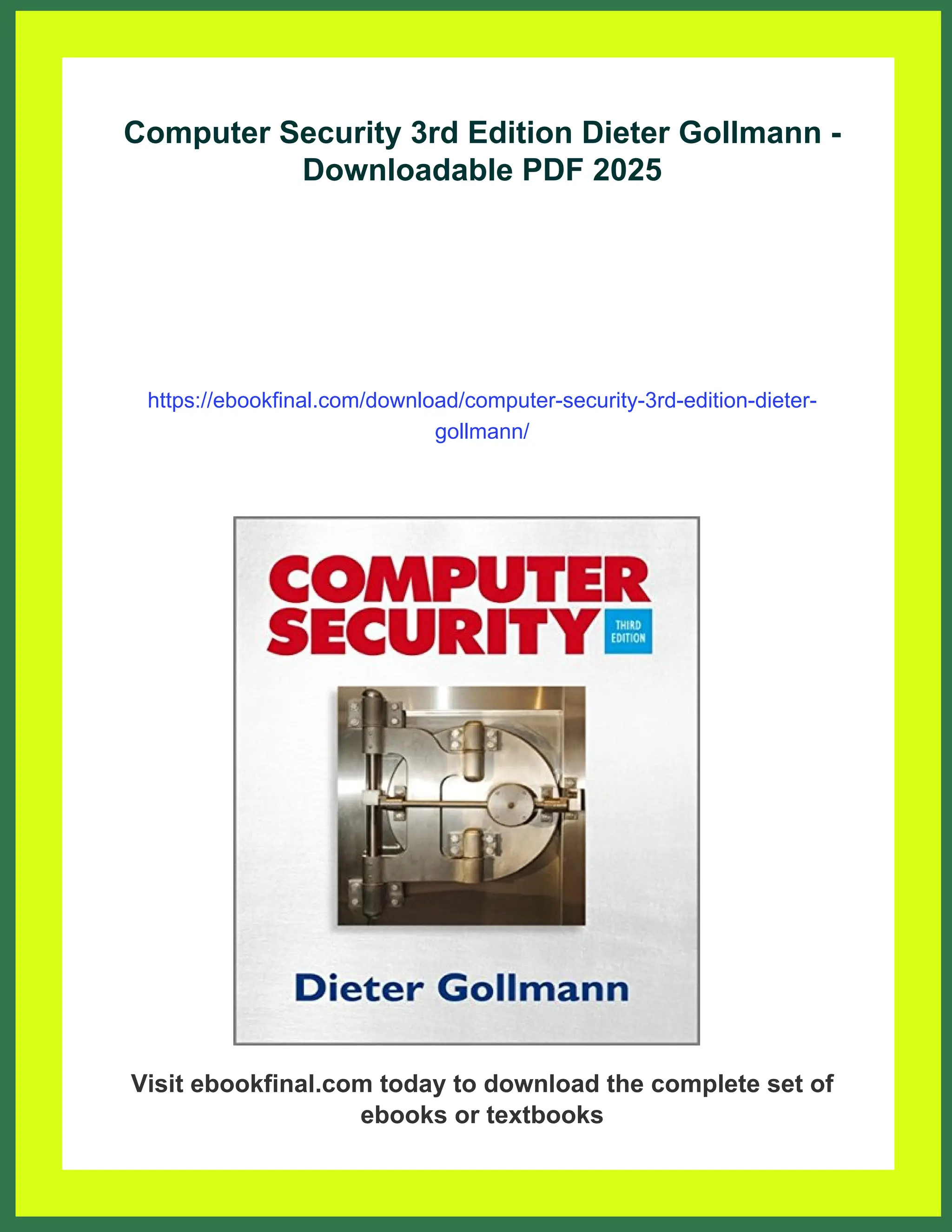 Computer Security 3rd Edition Dieter Gollmann | PDF