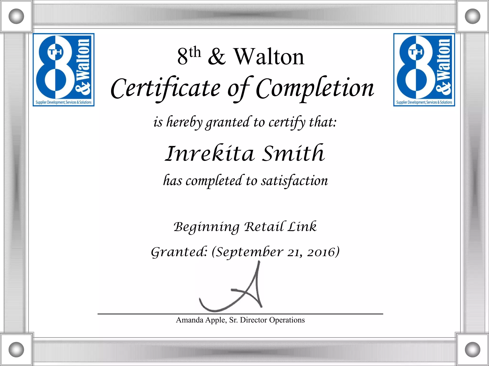 Retail Link Certificate-of-Completion | PPT