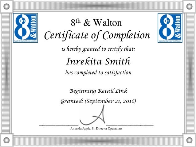 Retail Link Certificate-of-Completion