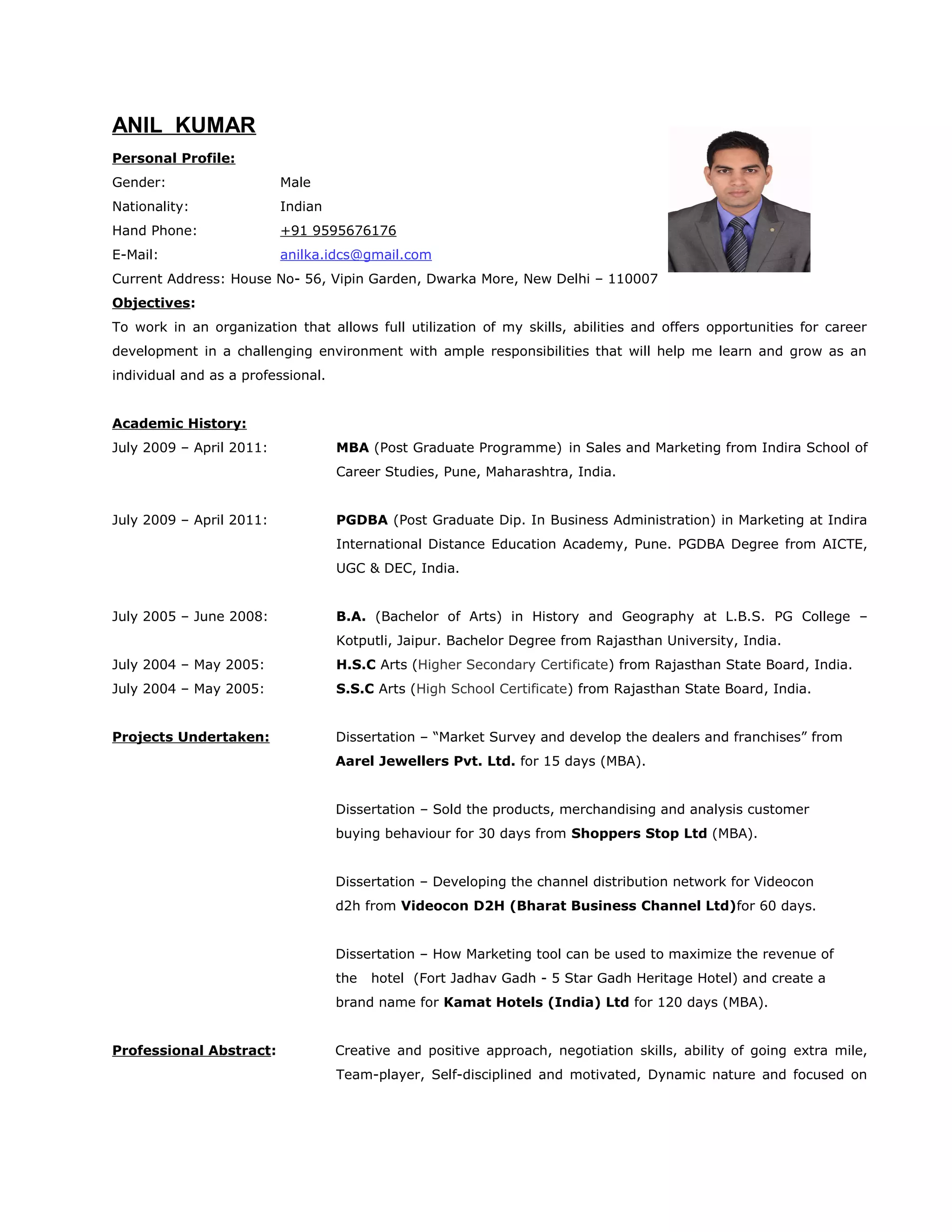 Anil Kumar - Curriculum Vitae | PDF
