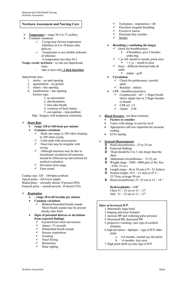 Newborn Assessment | PDF