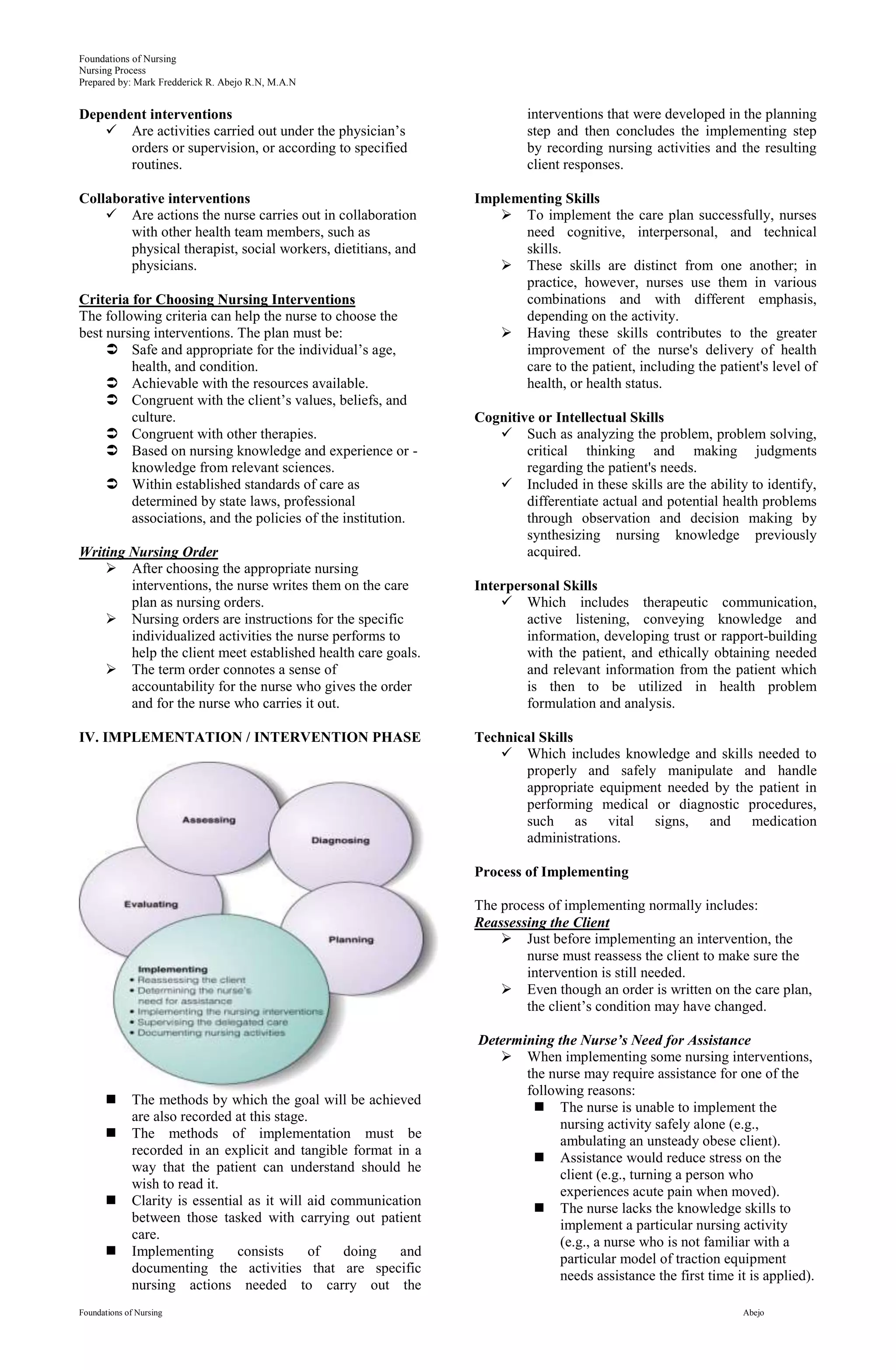 Nursing Process Handouts | PDF