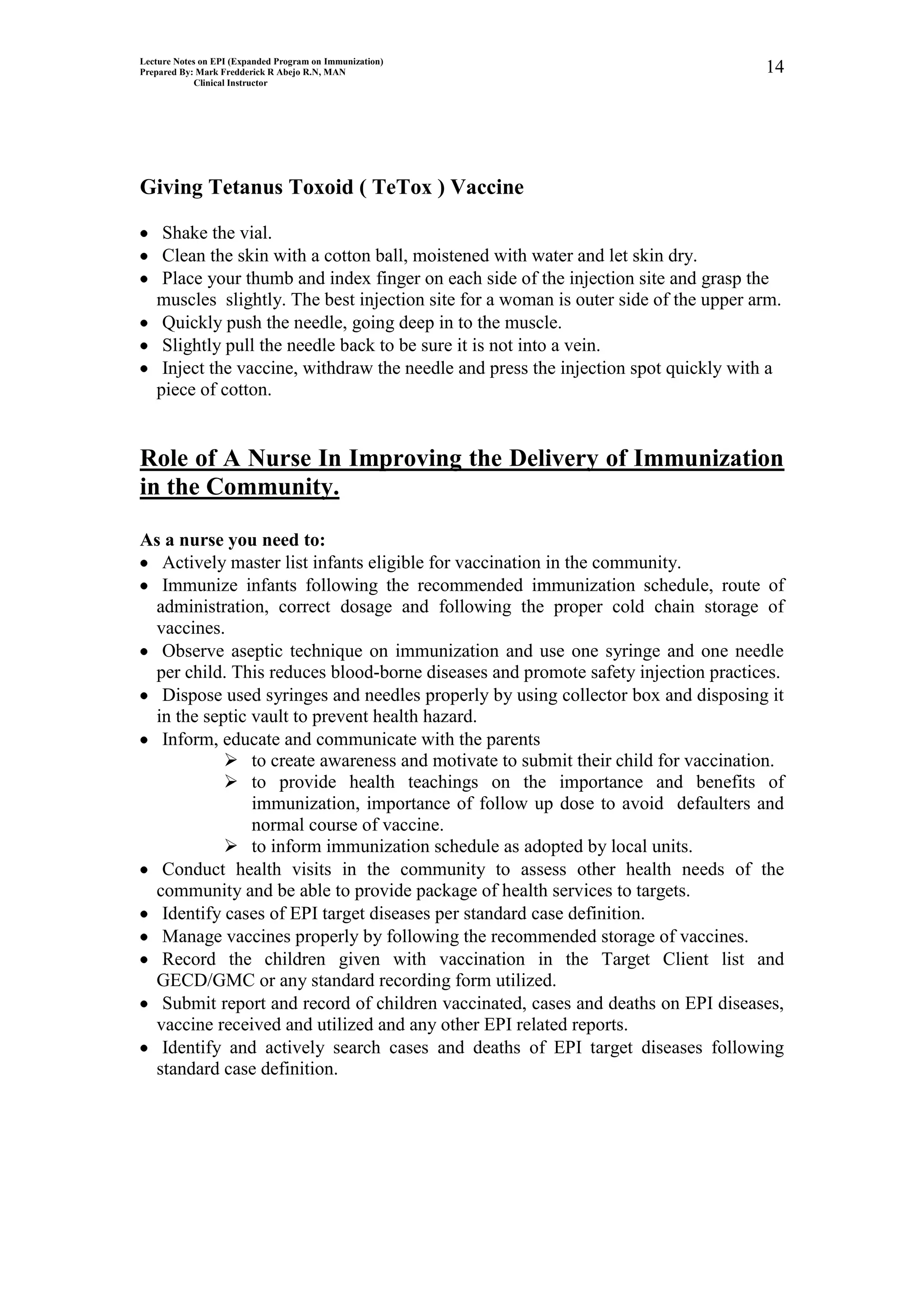 EPI Vaccines Handouts | PDF