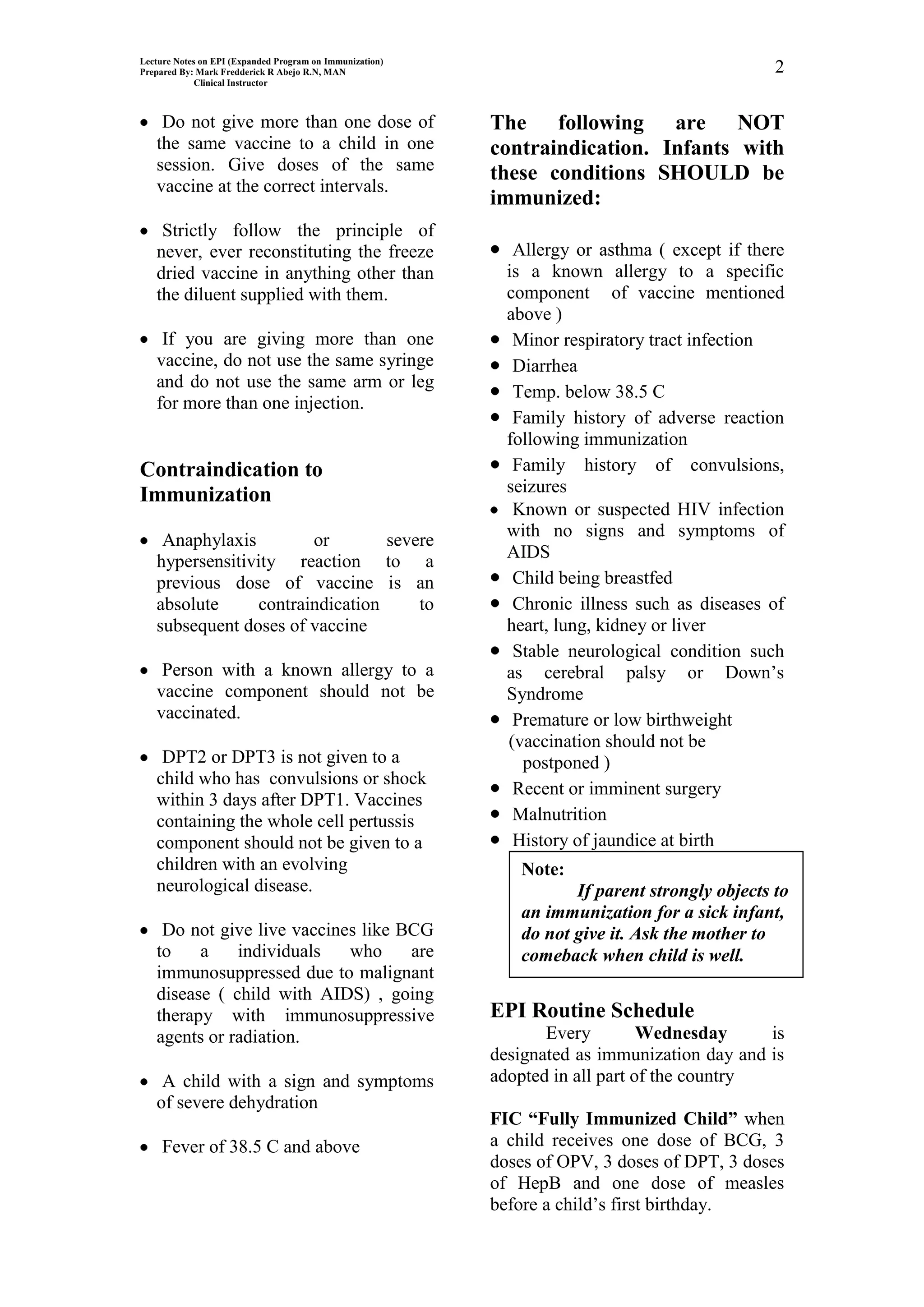 EPI Vaccines Handouts | PDF