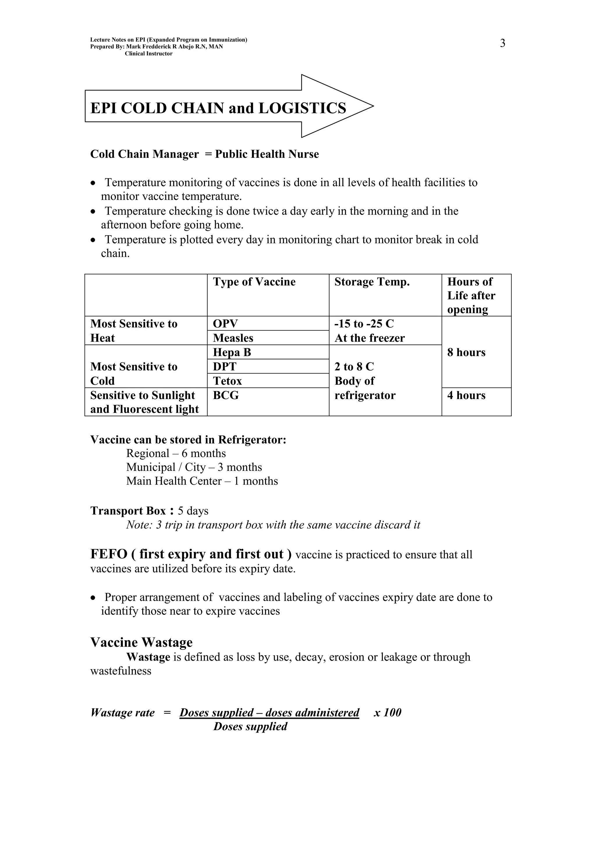 EPI Vaccines Handouts | PDF