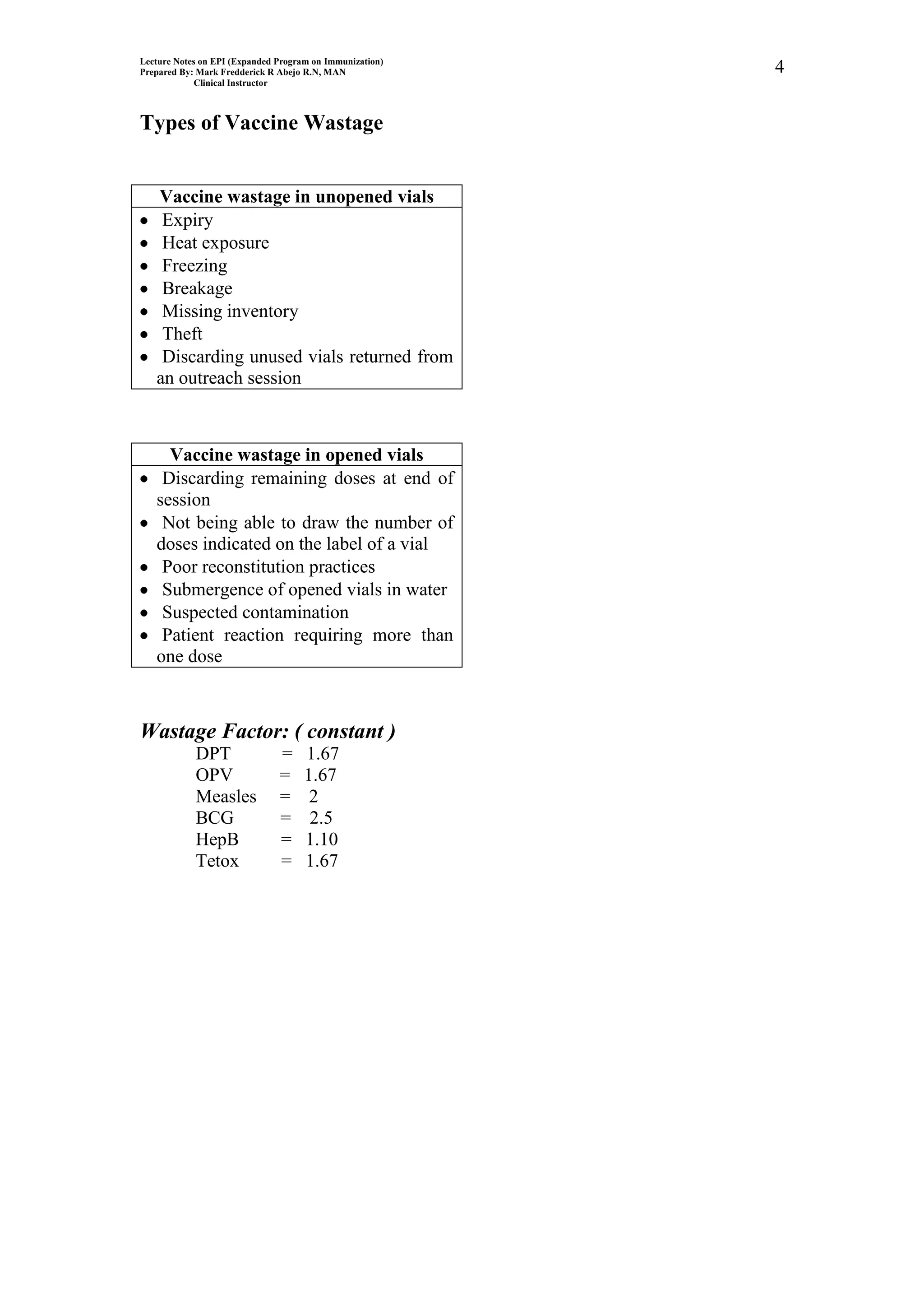 EPI Vaccines Handouts | PDF