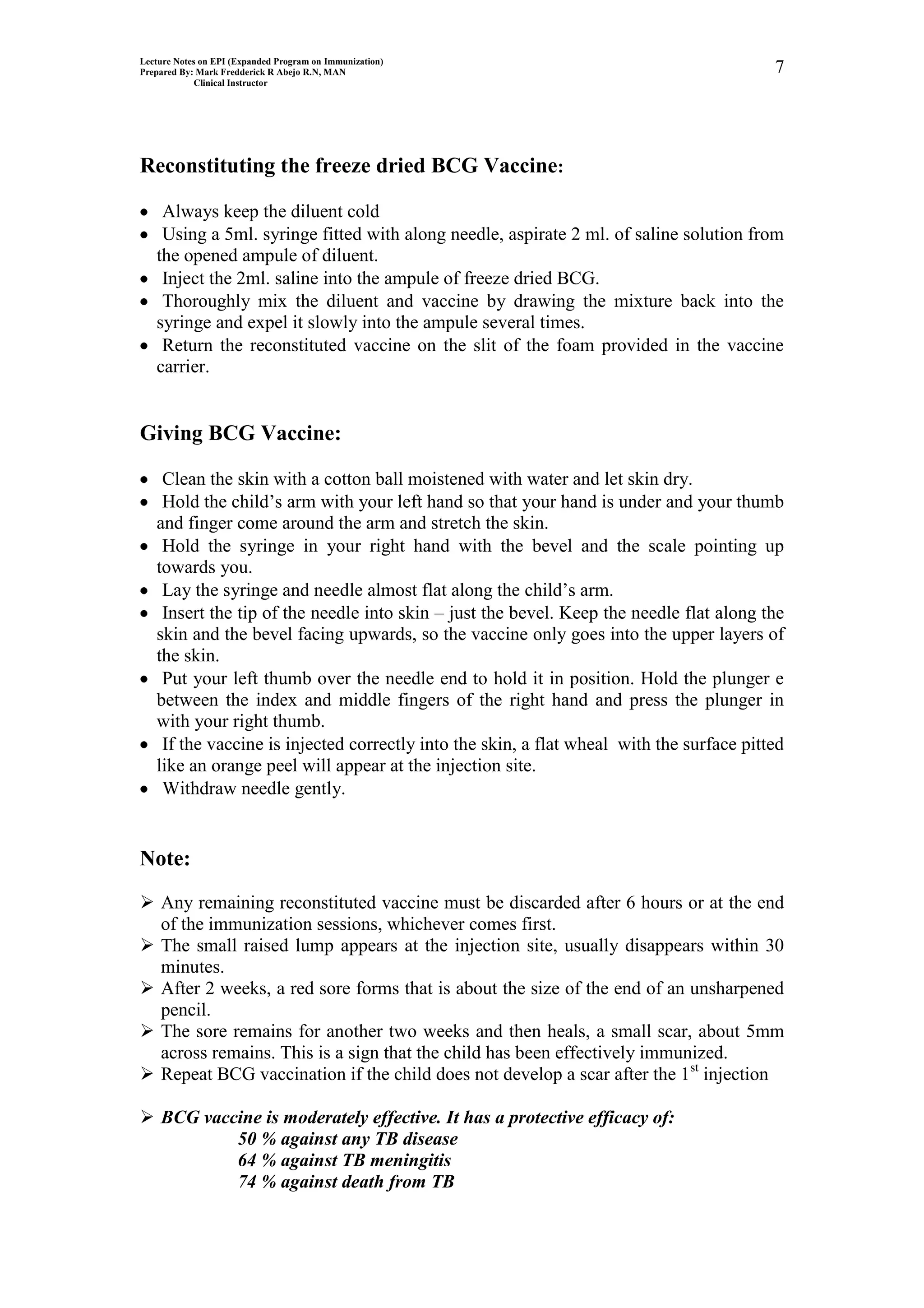 EPI Vaccines Handouts | PDF