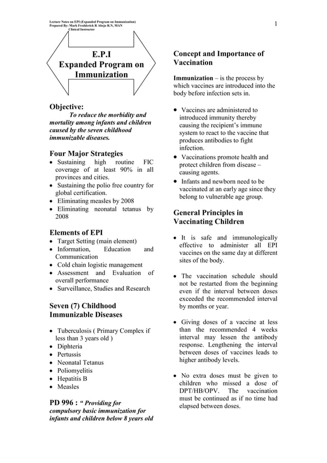 EPI Vaccines Handouts | PDF