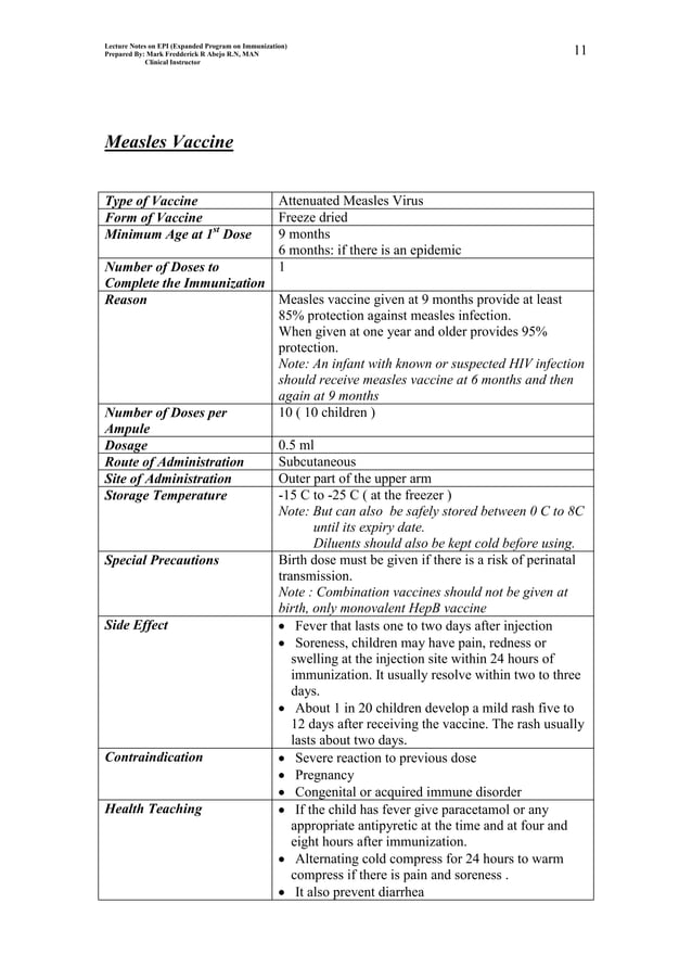 EPI Vaccines Handouts | PDF