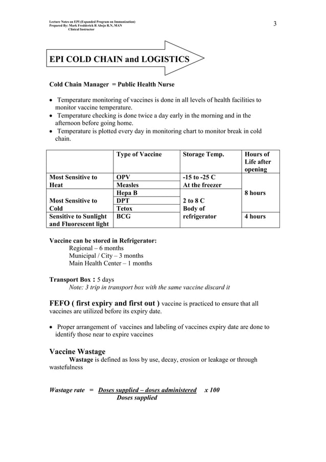 EPI Vaccines Handouts | PDF