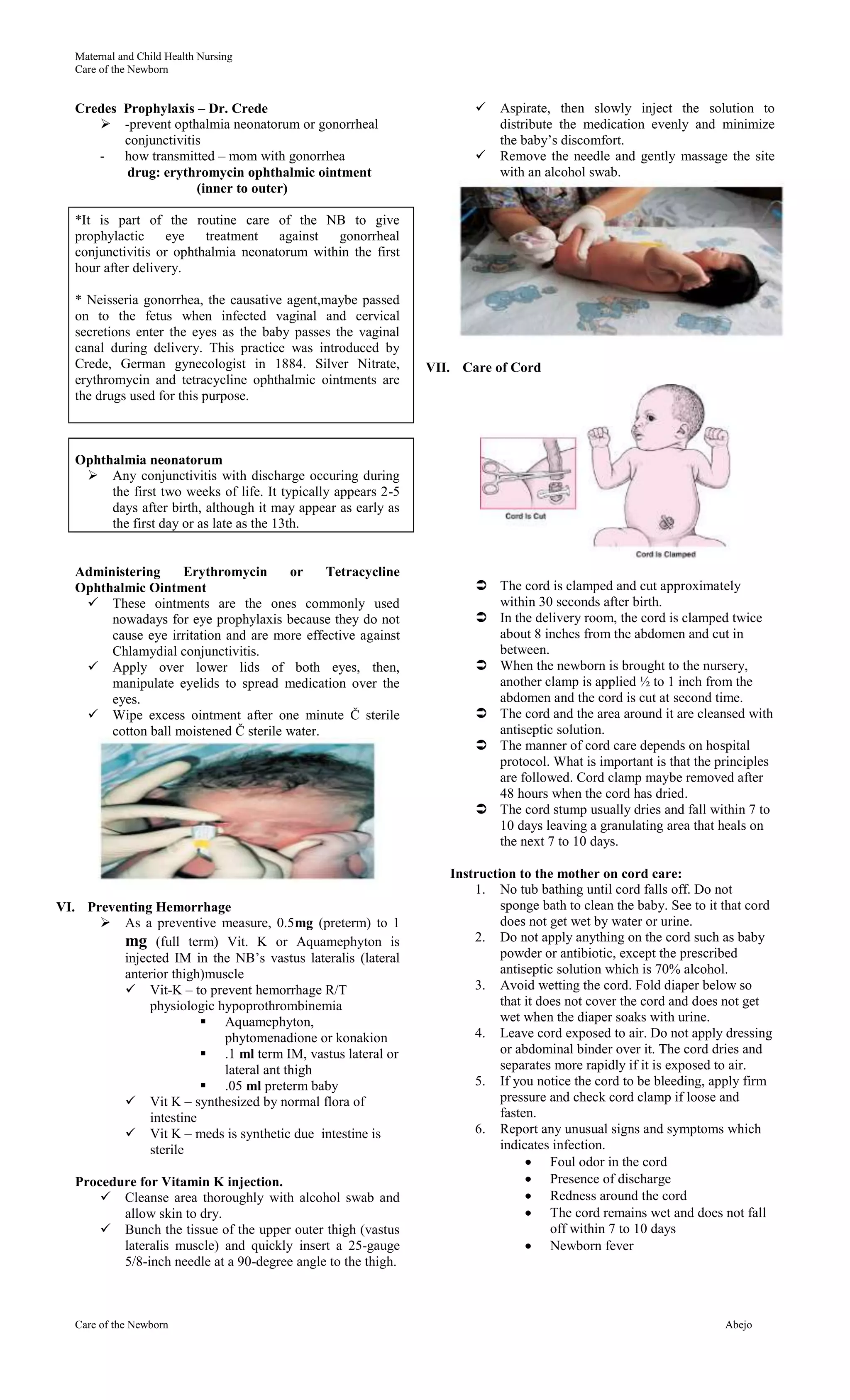 Care of the Newborn Handouts | PDF