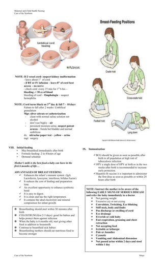 Care of the Newborn Handouts | PDF
