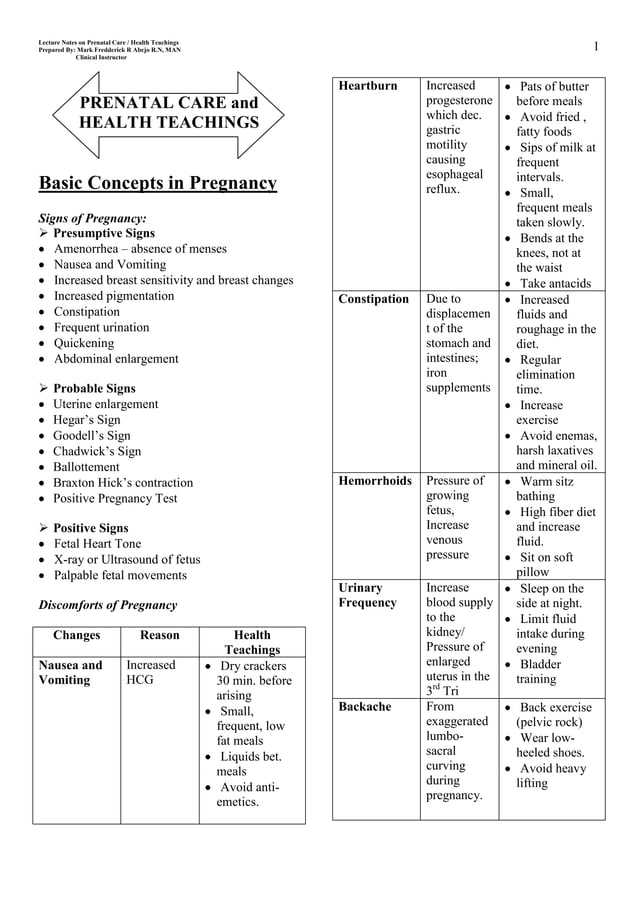 Prenatal ( Health Center) Handouts | PDF | Pregnancy | Reproductive Health