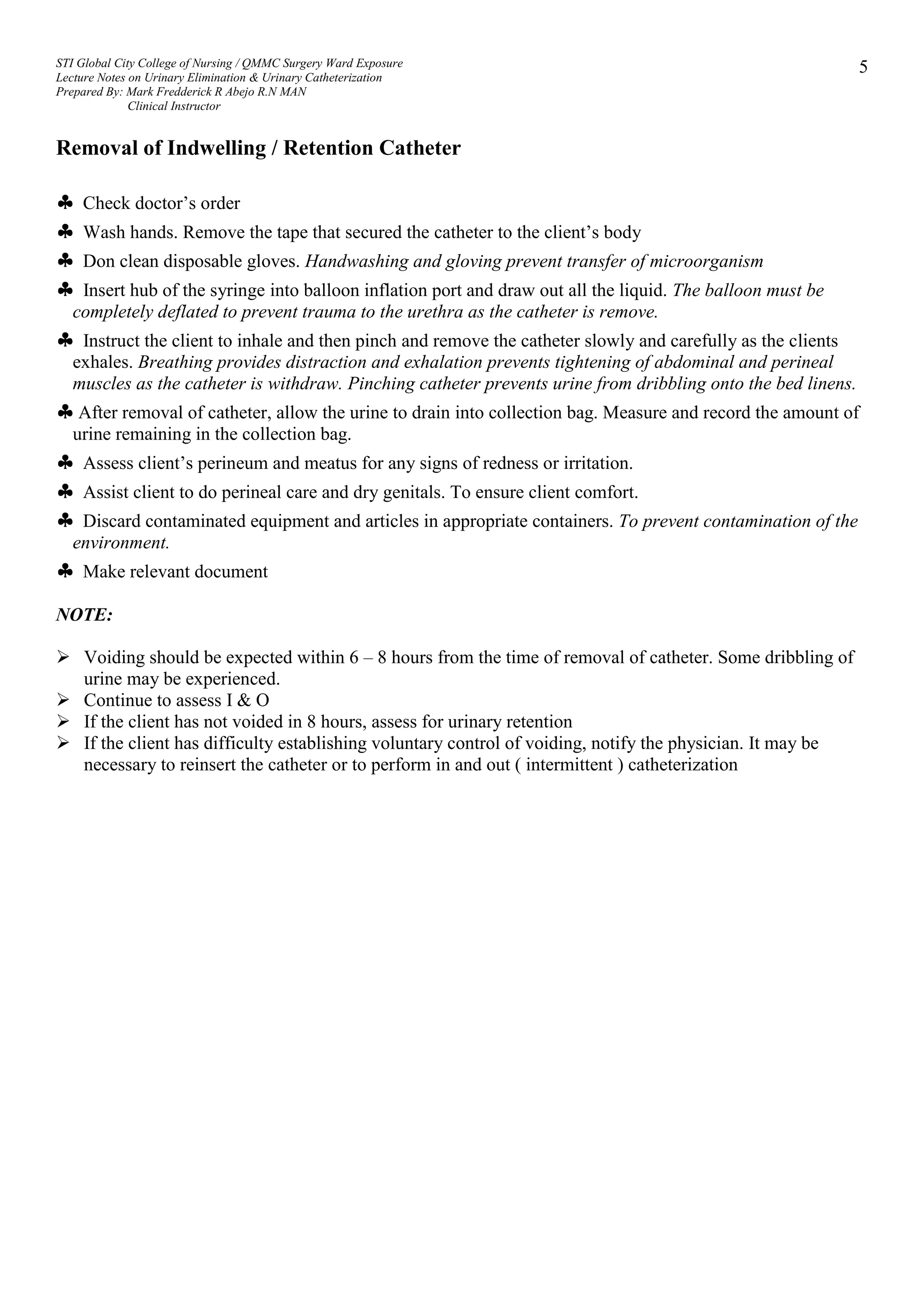 Urinary Catheterization Handouts | PDF