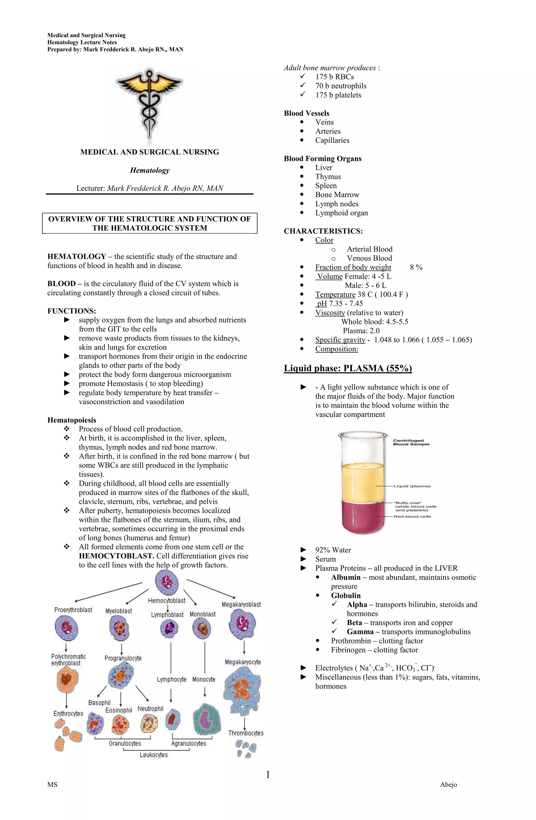Hematology Handouts | PDF
