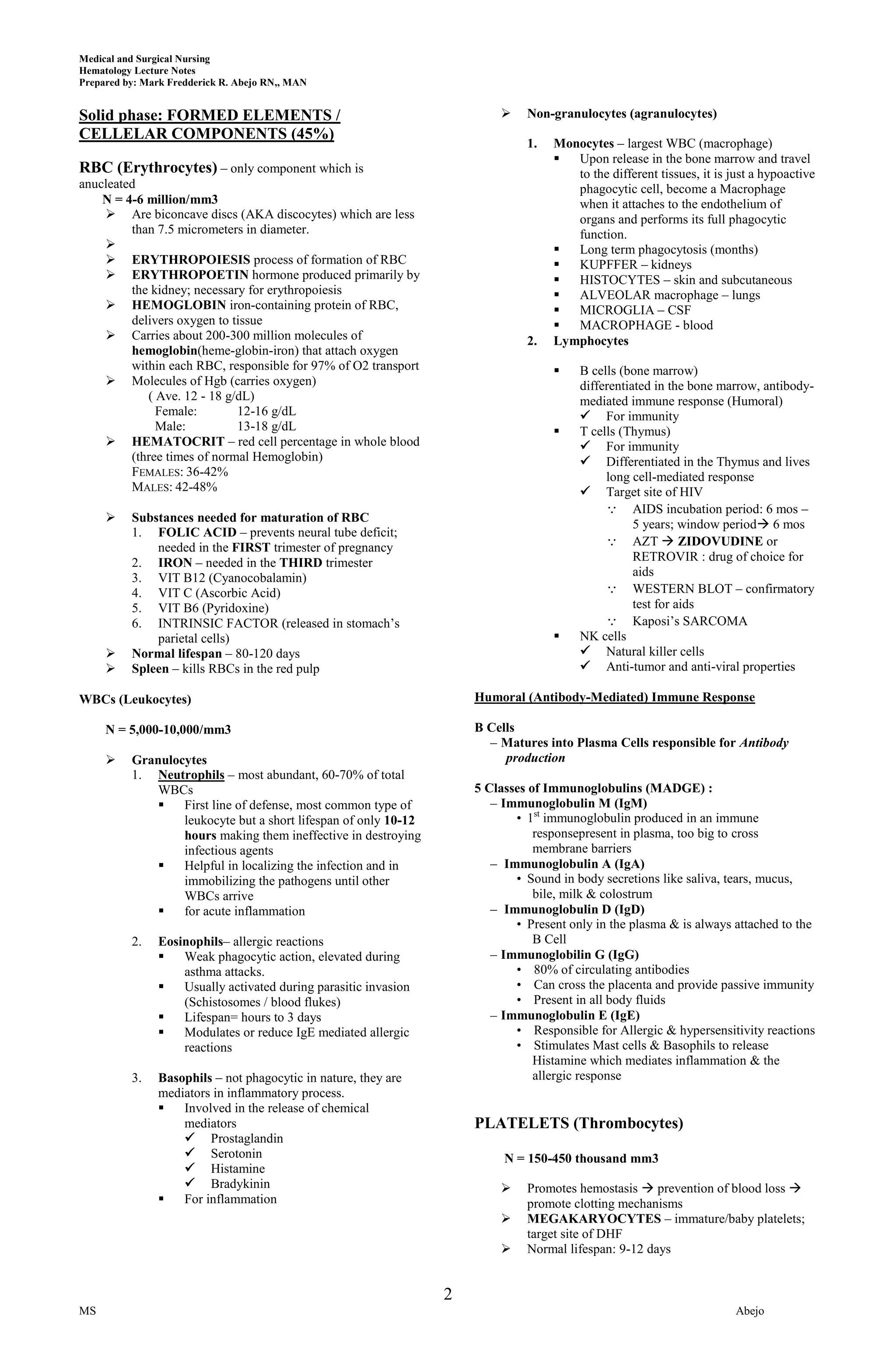 Hematology Handouts | PDF
