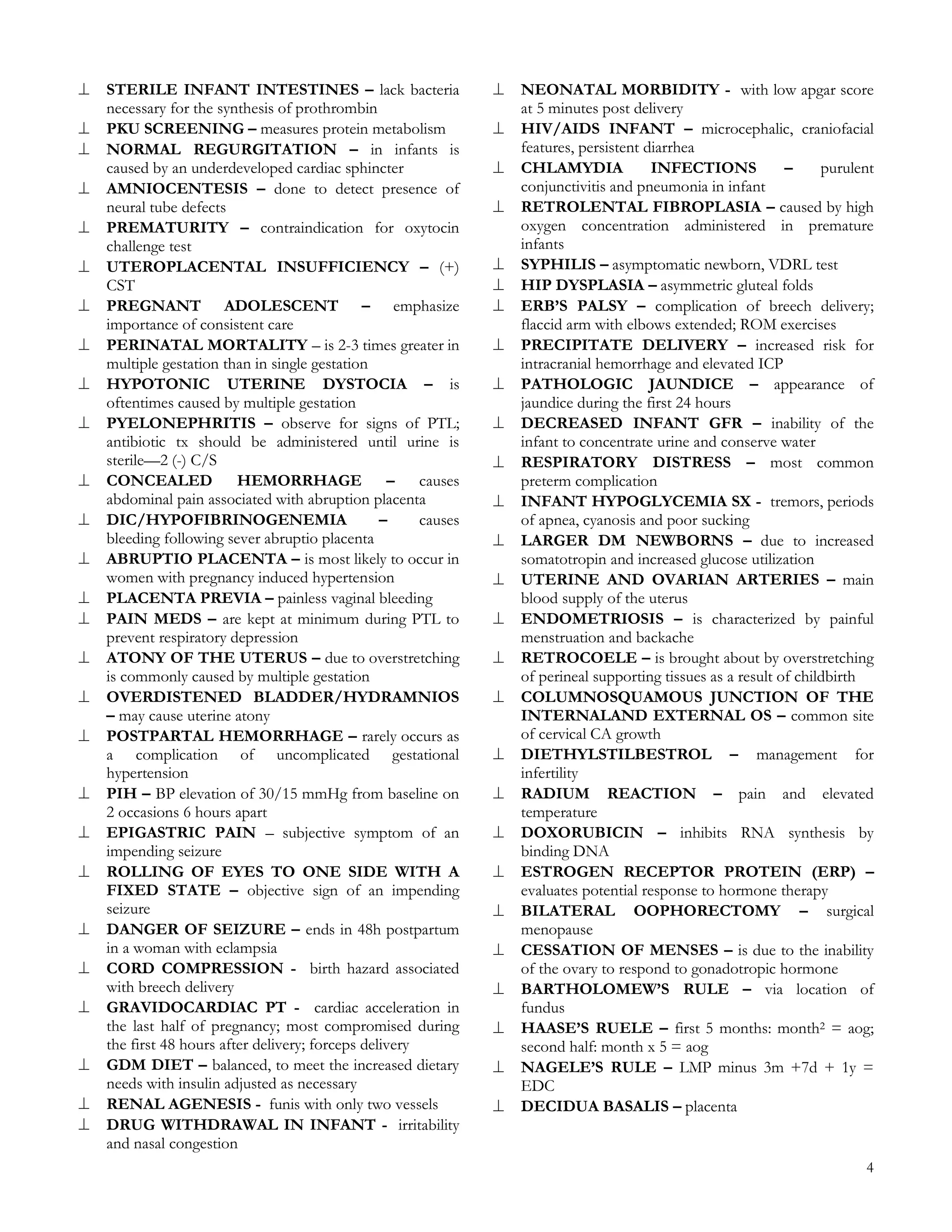 OB Nursing Bullets | PDF