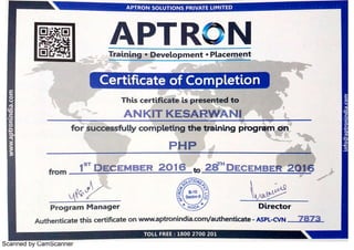 Certificate of Completion PHP with MYSQL | PPT