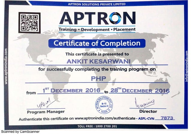 Certificate of Completion PHP with MYSQL | PPT