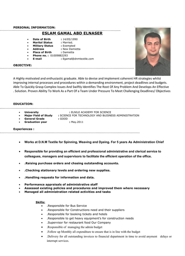 Eslam Gamal C.V | DOC | Business Administration | Business