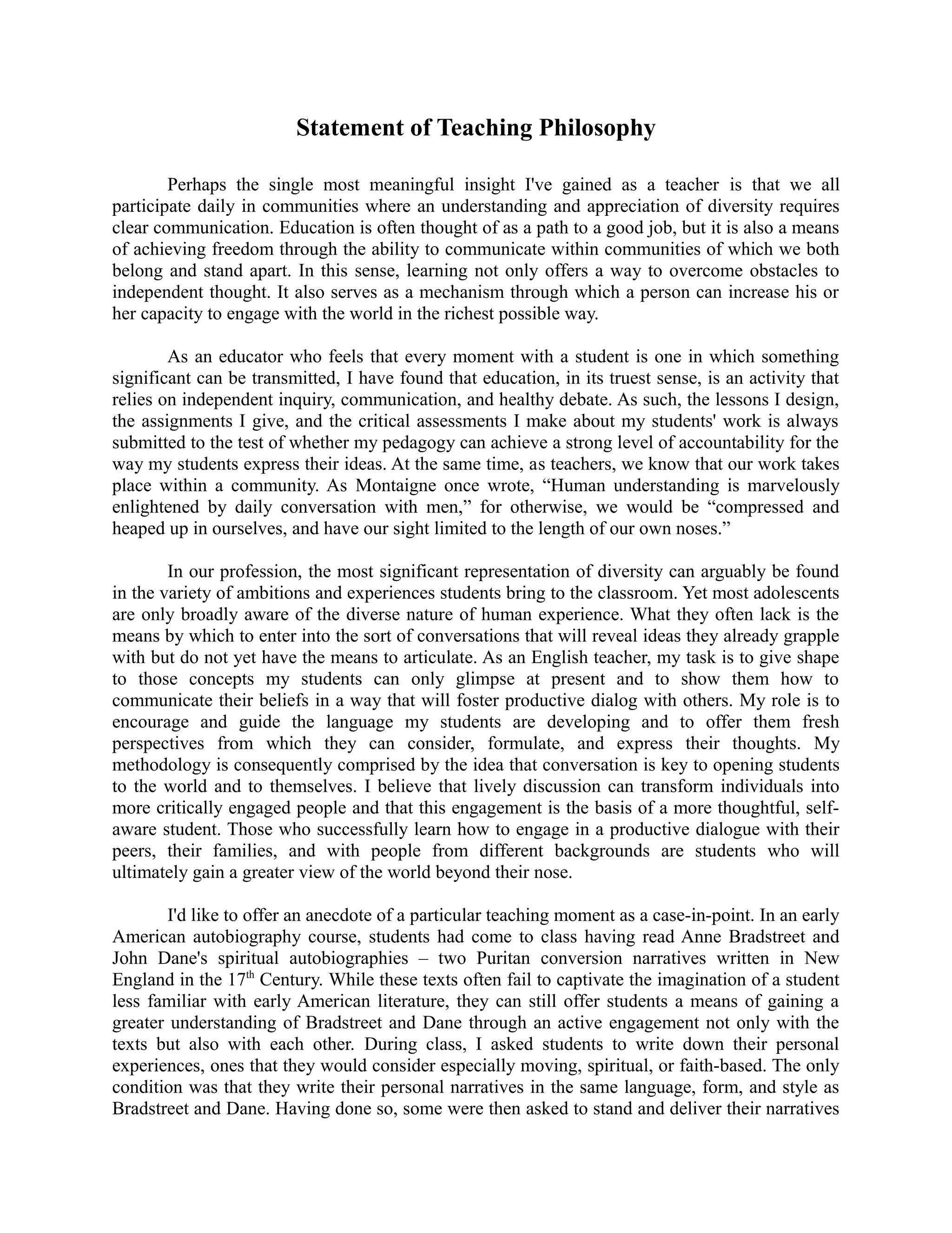 Statement of Teaching Philosophy copy | ODT | Educational Assessment ...