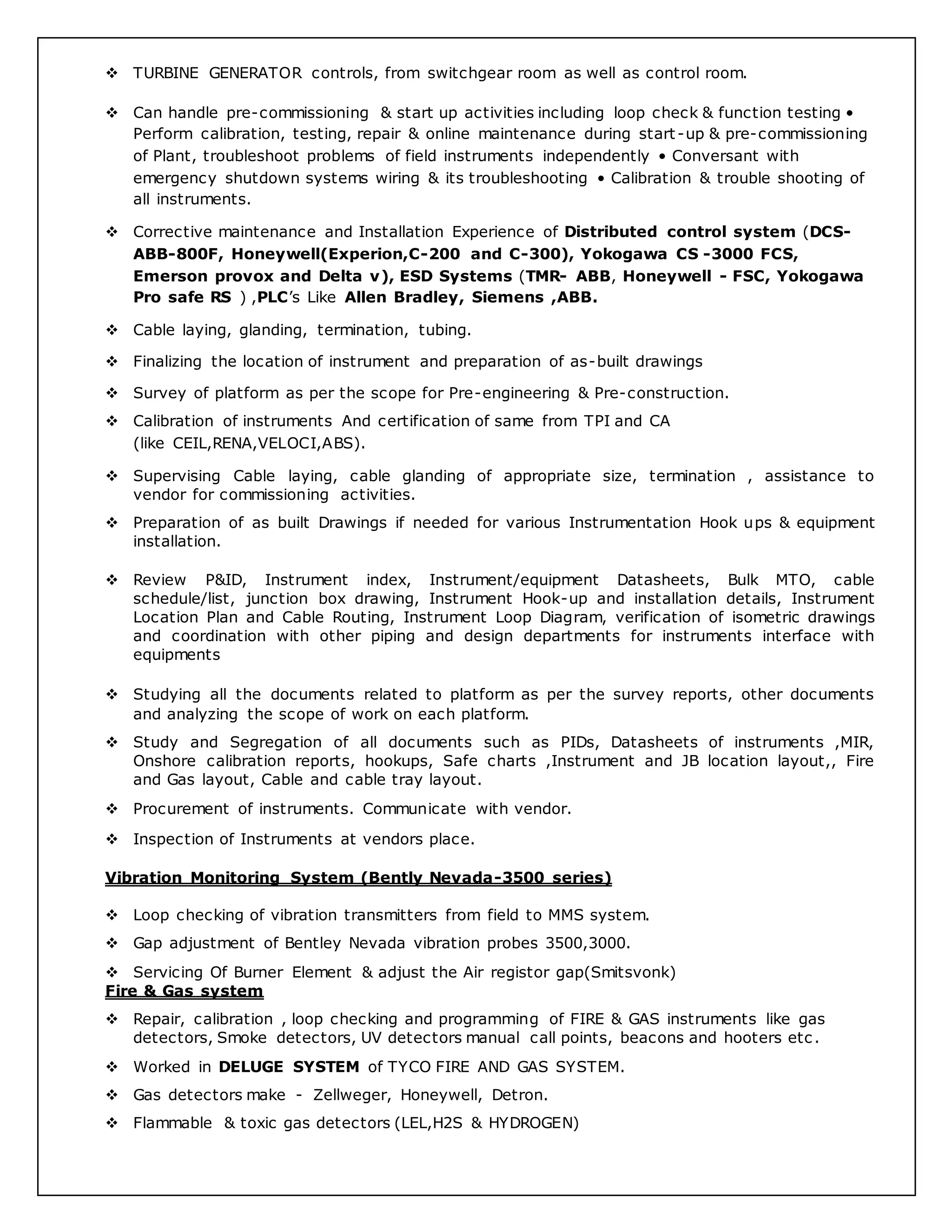 1 CV for Sr instrument technician in 8 years exp | DOCX