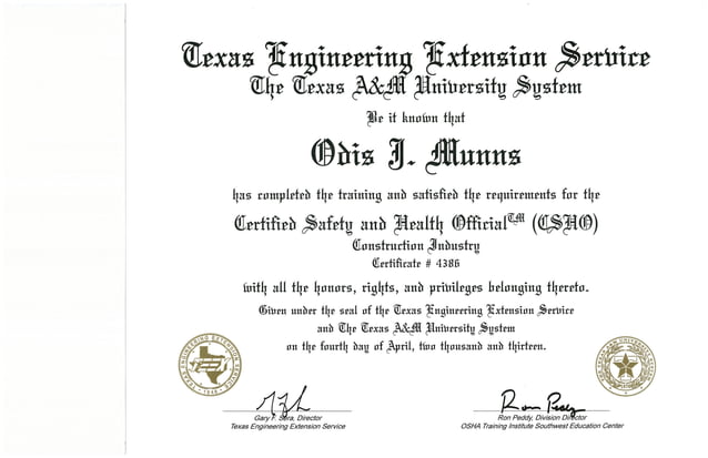 Construction Industry CSHO Certificate | PDF