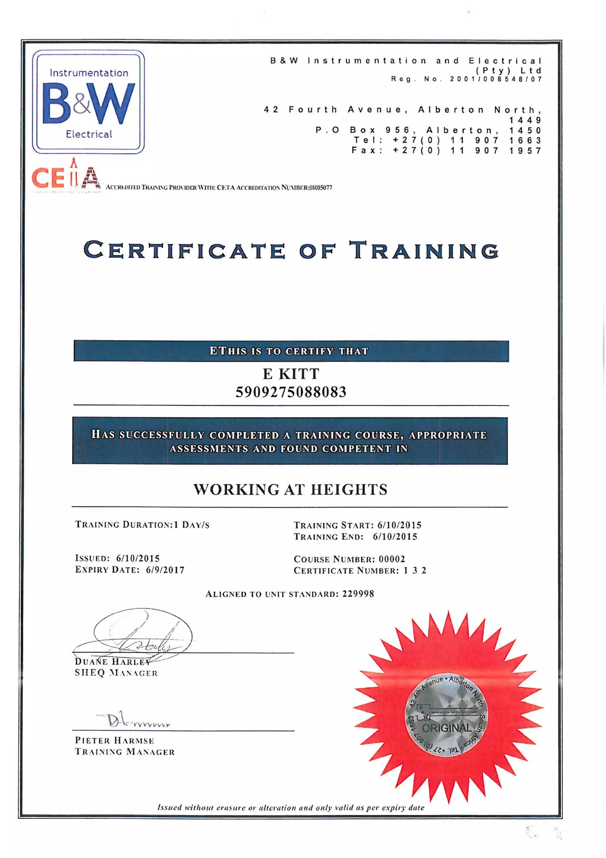 Working At Heights Certificate | PDF