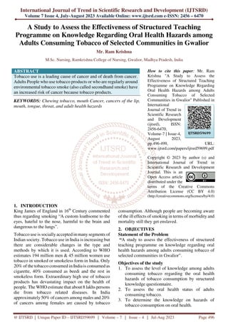 A Study to Assess the Effectiveness of Structured Teaching Programme on ...