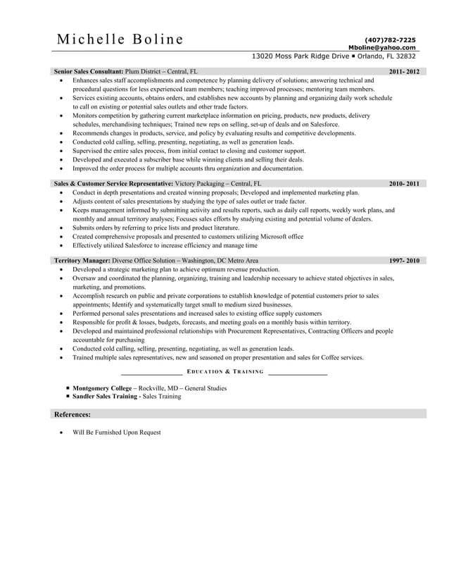 Michelle Boline Resume | PDF | Sales | Business