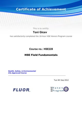 Gicev - FLUOR - Safety-Security Certificates | PDF
