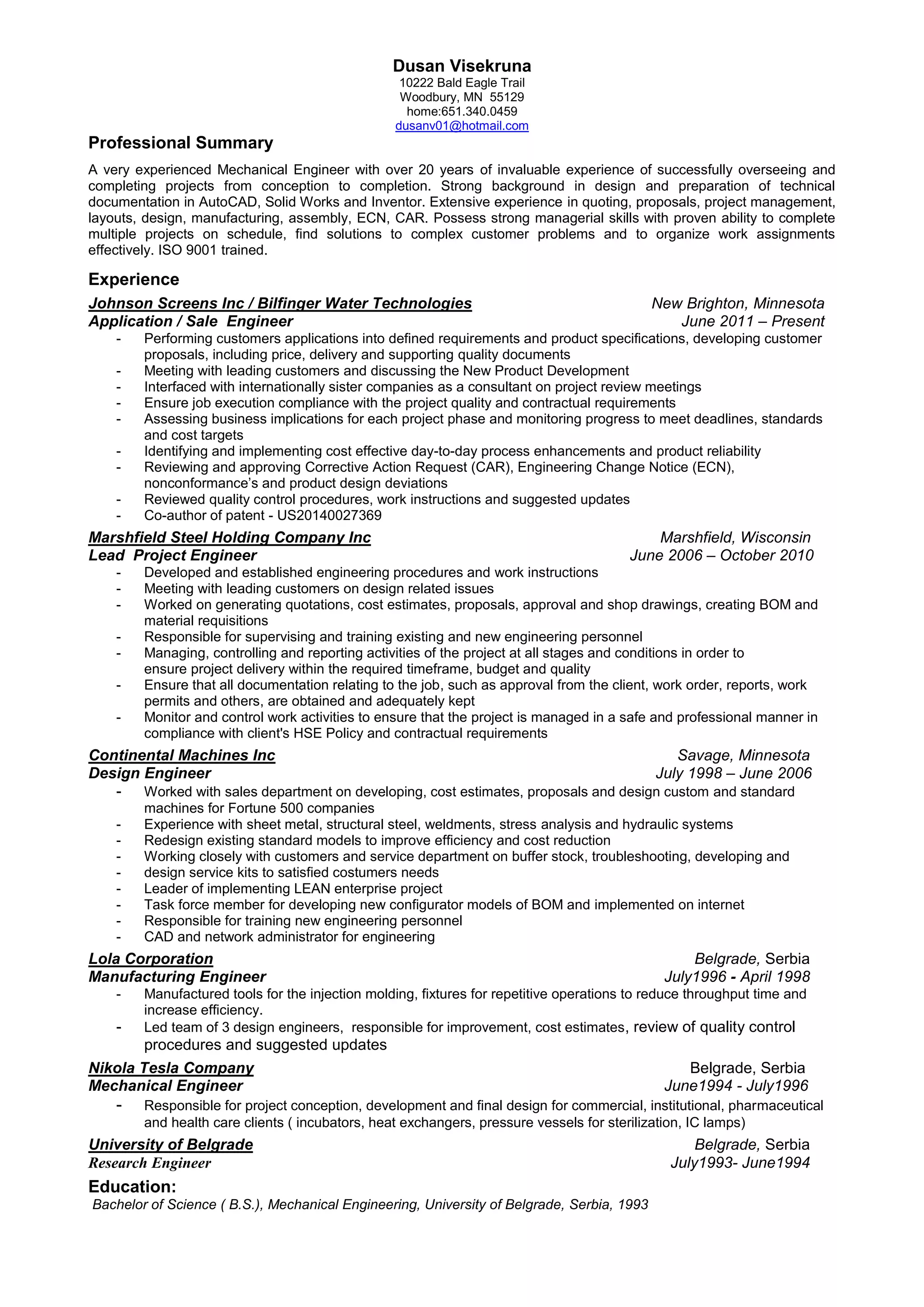 Dusan CV | PDF | Manufacturing Industry | Industries