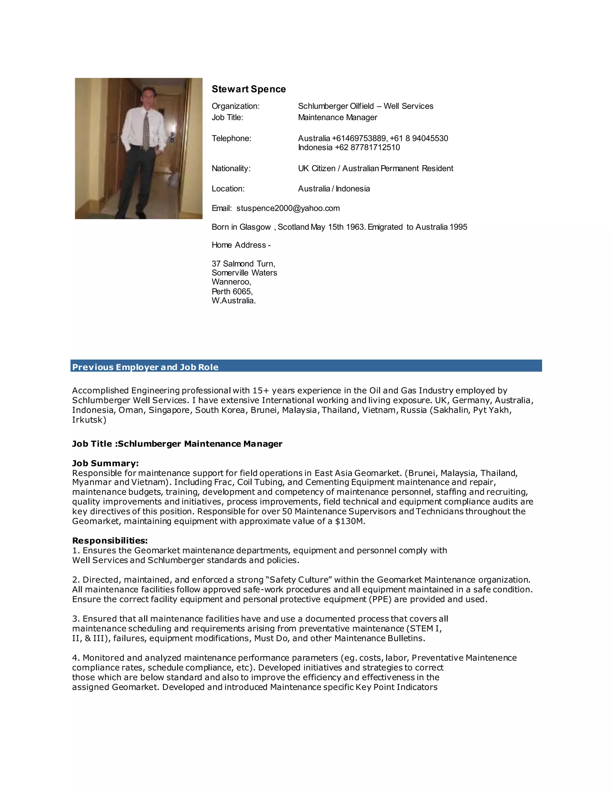 Stewart Spence Maintenance Manager CV 2015 | DOCX