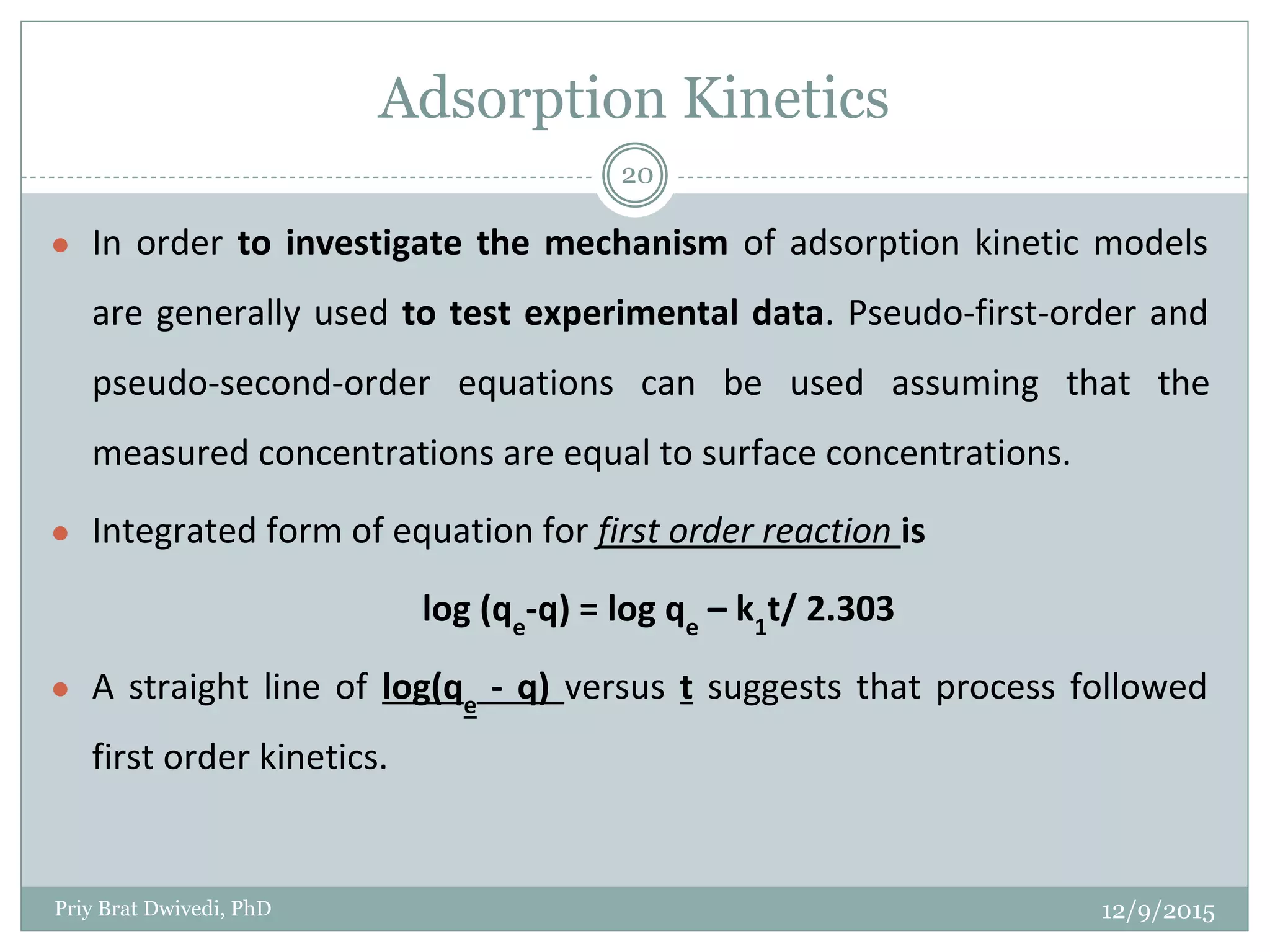 Kinetics & Modeling of Adsorption Process.pptx