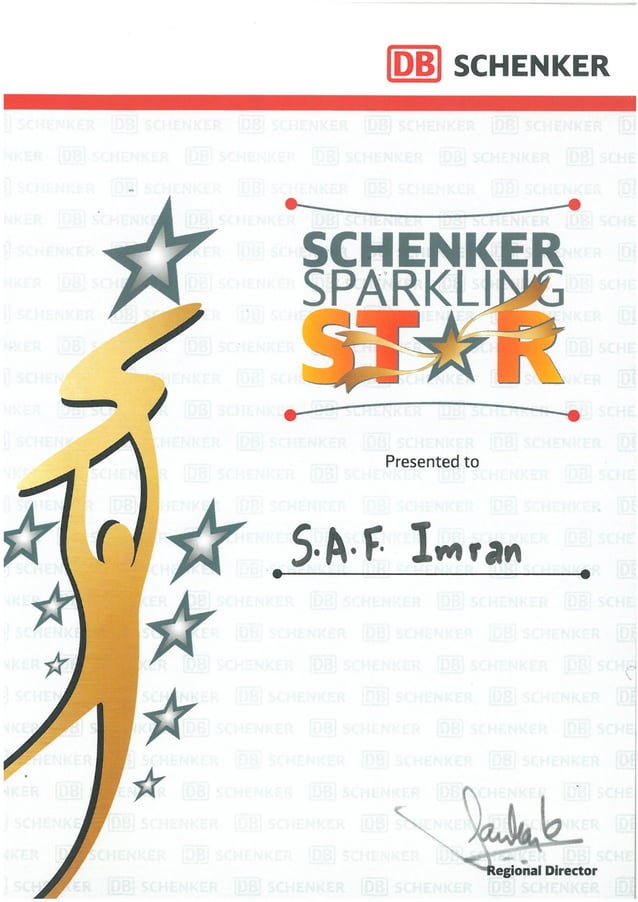 Imran SAF - Schenker Sparkling Star Certificate May-2015 | PDF