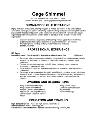 Resume General Diesel Mechanic | DOCX